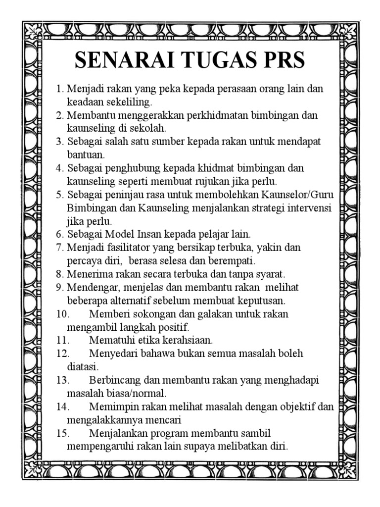 Senarai Tugas PRS | PDF