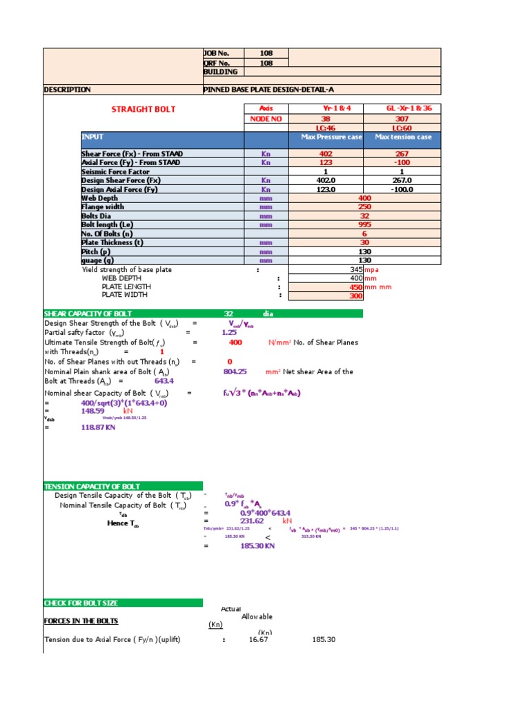 Base Plate Design (From RCC Col To Steel Col) | PDF | Screw | Bending