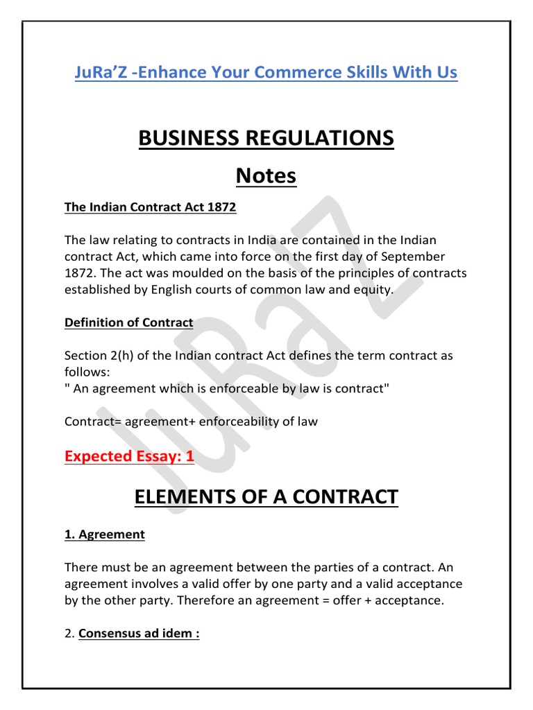 Business Regulations Notes: Elements of A Contract | PDF | Business Law ...
