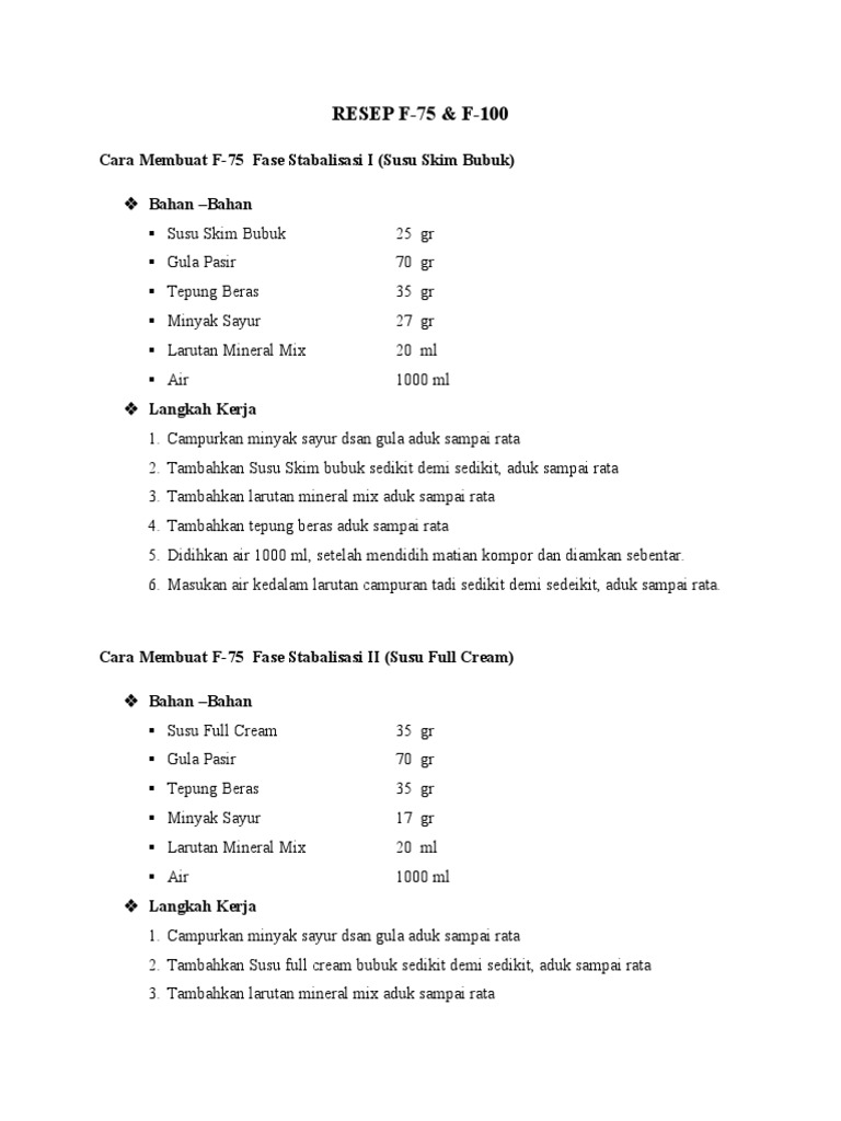 Resep F-75 & F-100 | PDF