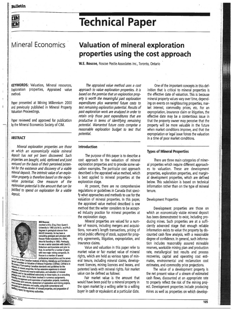 Valuation of Mineral Exploration Properties Using The Cost Approach | PDF