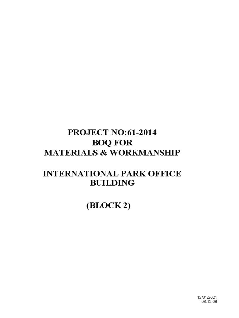 BOQ for International Park Office Building | PDF | Door | Kitchen