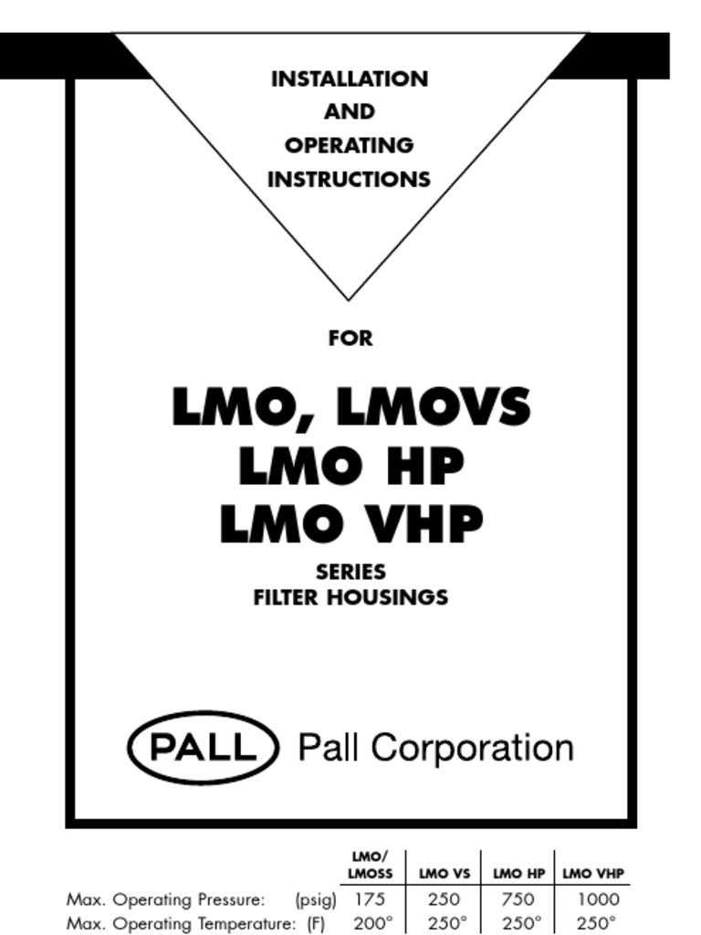 Lmo, Lmovs Lmo HP Lmo VHP: Installation AND Operating Instructions ...