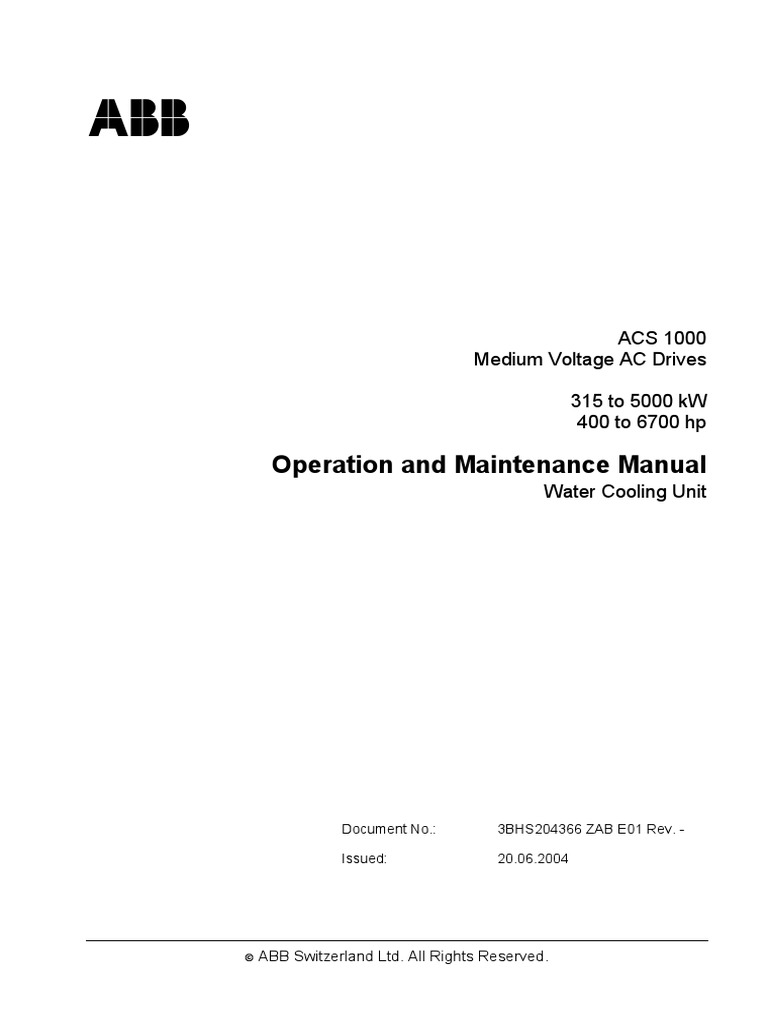 Operation and Maintenance Manual: ACS 1000 Medium Voltage AC Drives 315 ...