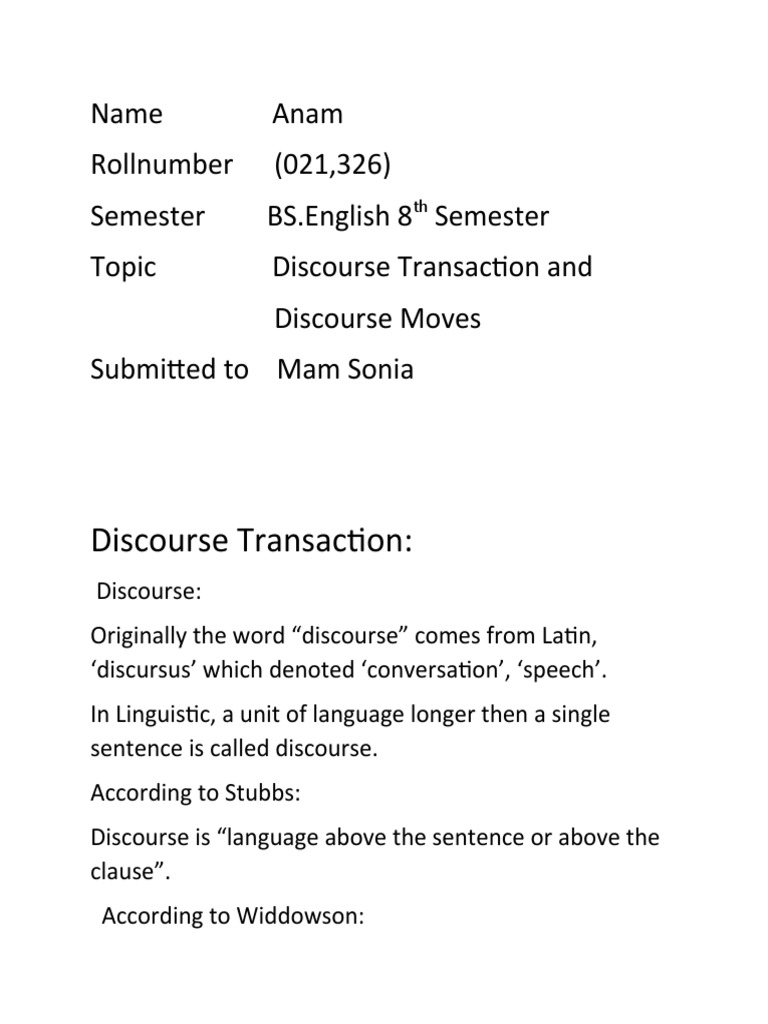 Discourse Transaction | PDF | Discourse | Information