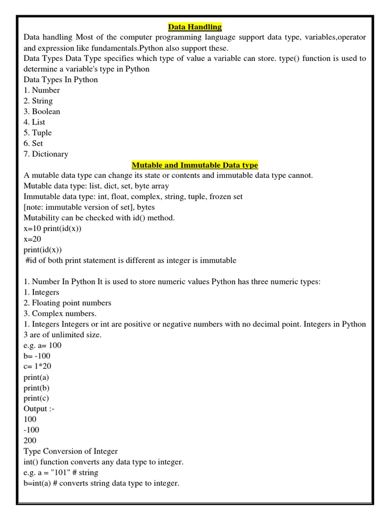 Class-11-Chapter-3. Python Data Handling | PDF | Integer (Computer ...