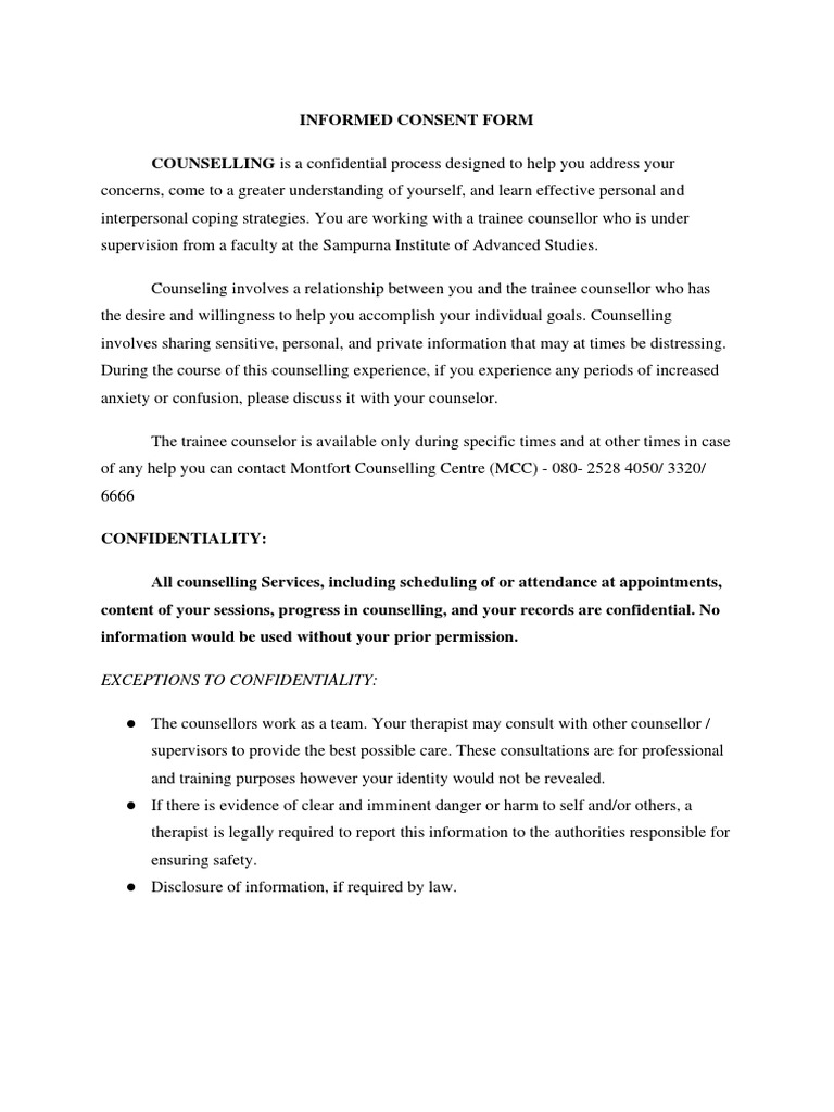 Informed Consent Form | PDF | Counseling Psychology | School Counselor