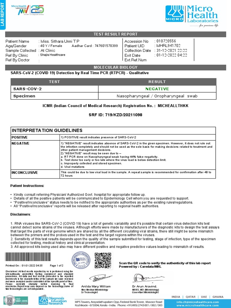 Test Result Report: Interpretation Guidelines | PDF | Medical ...