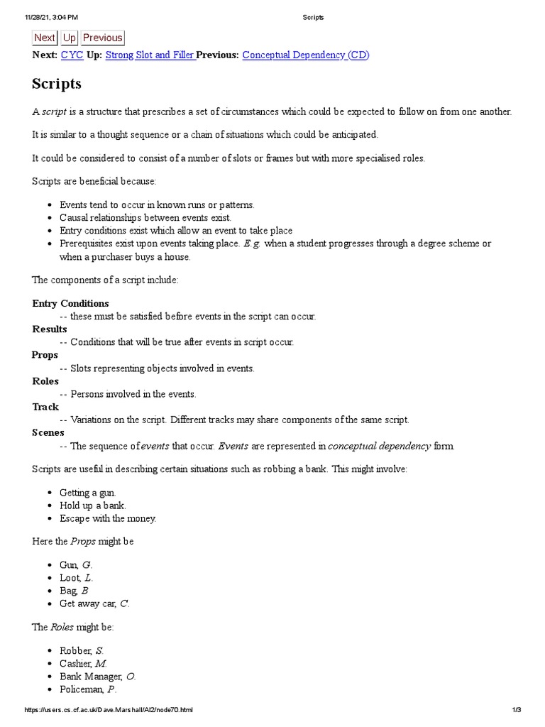 Scripts: CYC Strong Slot and Filler Conceptual Dependency (CD) | PDF ...