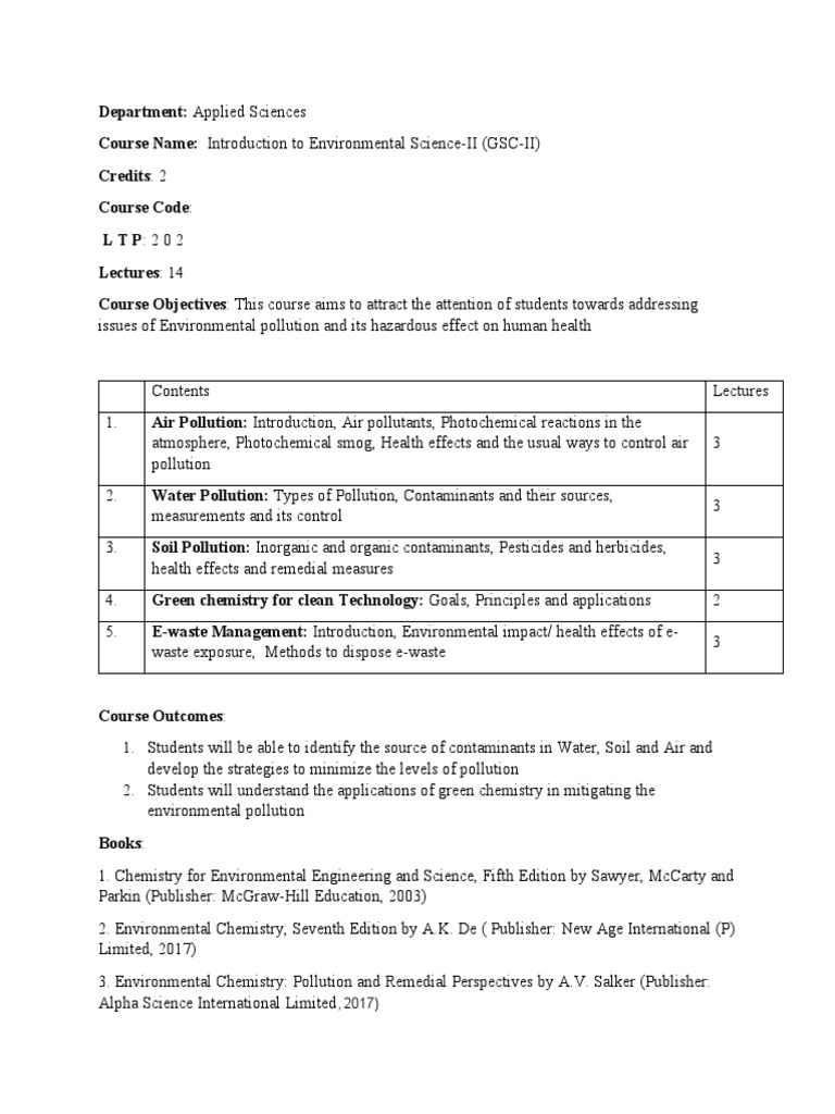 Introduction To Environmental Science (GSC-II) Syllabus | PDF ...