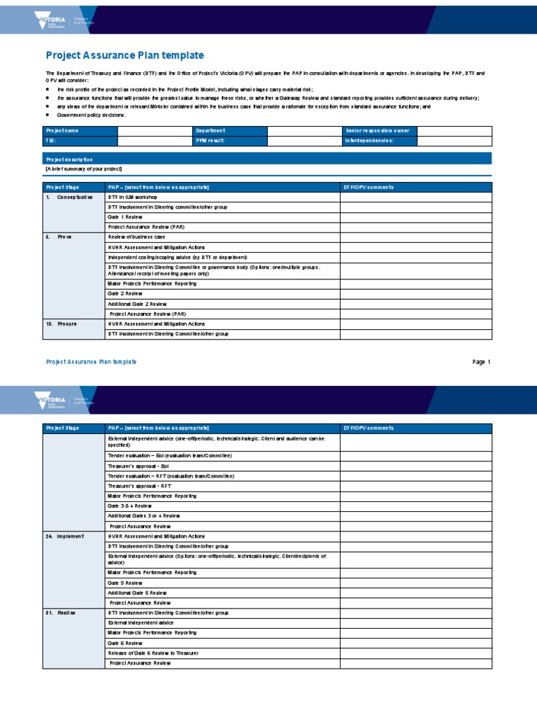 Project Assurance Plan Template - 2018 | Download Free PDF | Governance ...