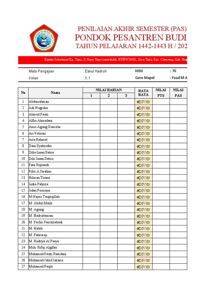 Nilai Eskul Hadroh | PDF