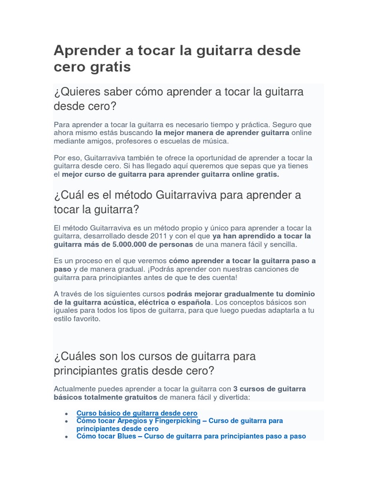 Aprender A Tocar La Guitarra Desde Cero Gratis | PDF | Guitarras