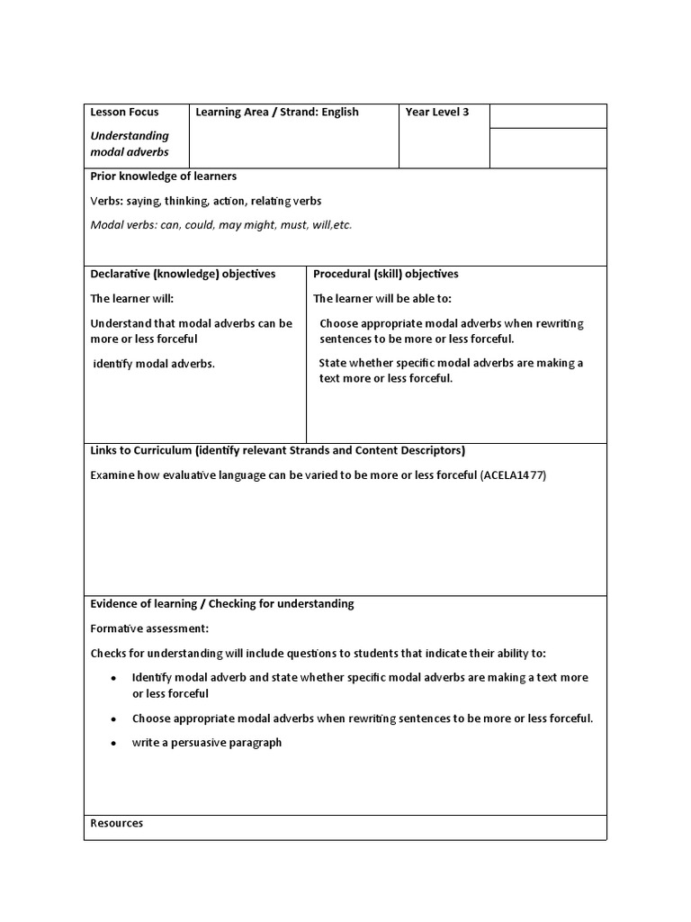 Teaching Modal Adverbs in Year 3 | PDF | Learning | Adverb