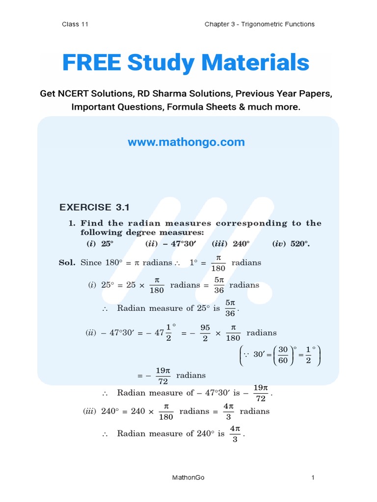 Chapter 3 Trigonometric Functions | Download Free PDF | Trigonometric ...