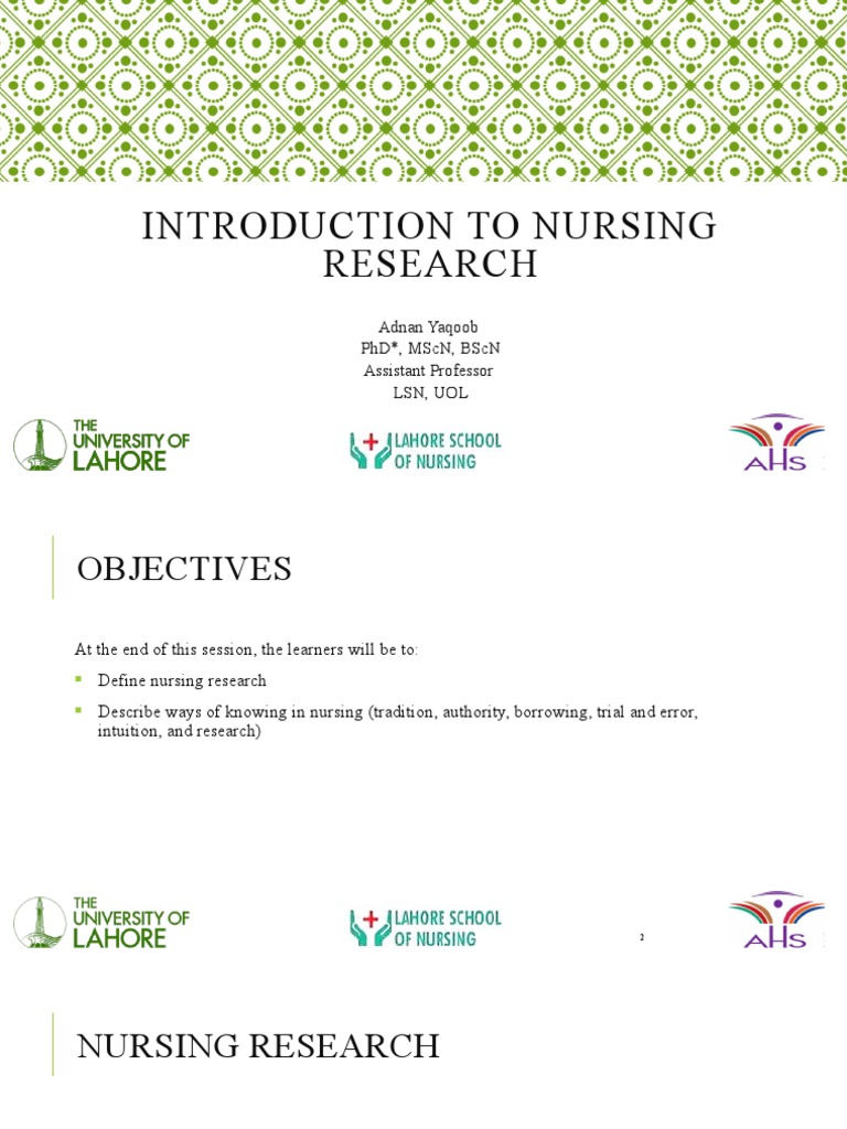 Introduction To Nursing Research: Adnan Yaqoob PHD, MSCN, BSCN ...