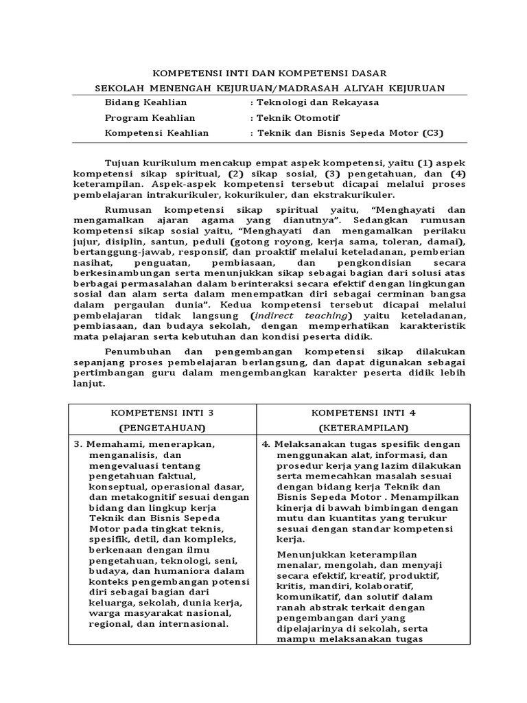 KI KD TBSM XI Dan XII | PDF | Teknologi & Rekayasa