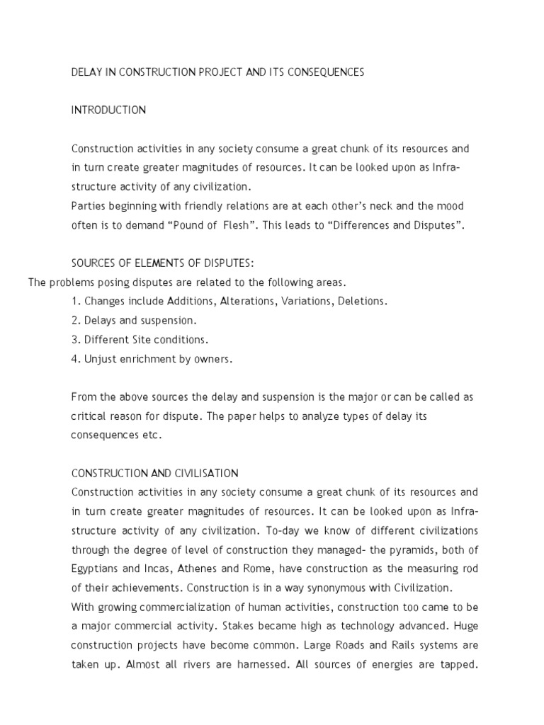 Delay in Construction Project and Its Consequences | PDF | Uncertainty ...