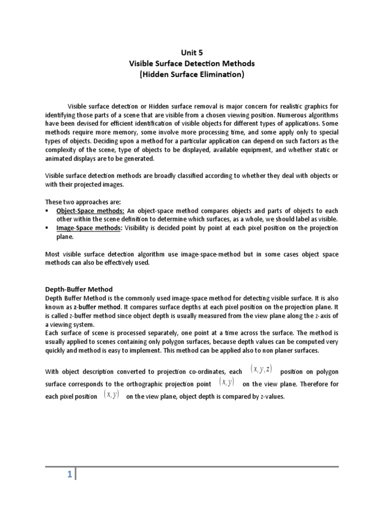 Unit 5 Visible Surface Detection Methods | PDF | Image Processing | Computer Graphics
