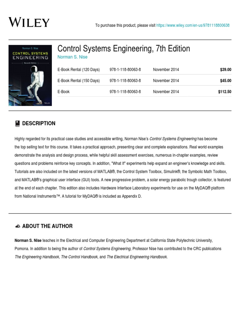 Wiley - Control Systems Engineering, 7th Edition - 978-1-118-80063asa-8 | PDF | Matlab | Engineering