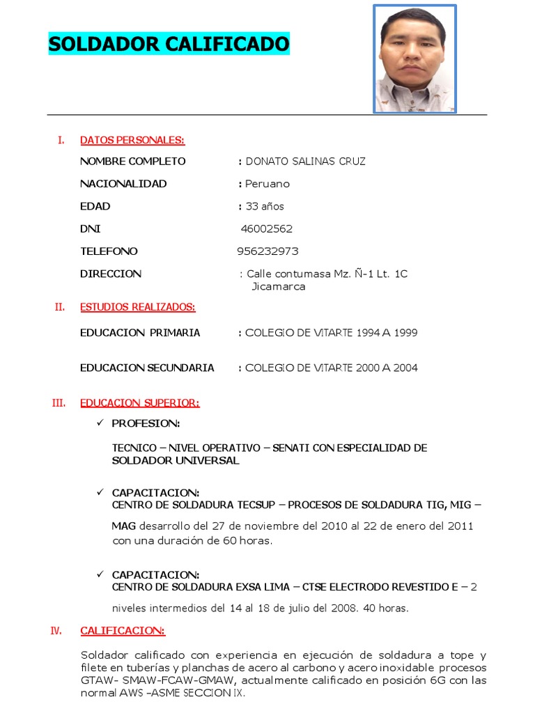 Donato Salinas CV 2022 | PDF | Soldadura | Construcción