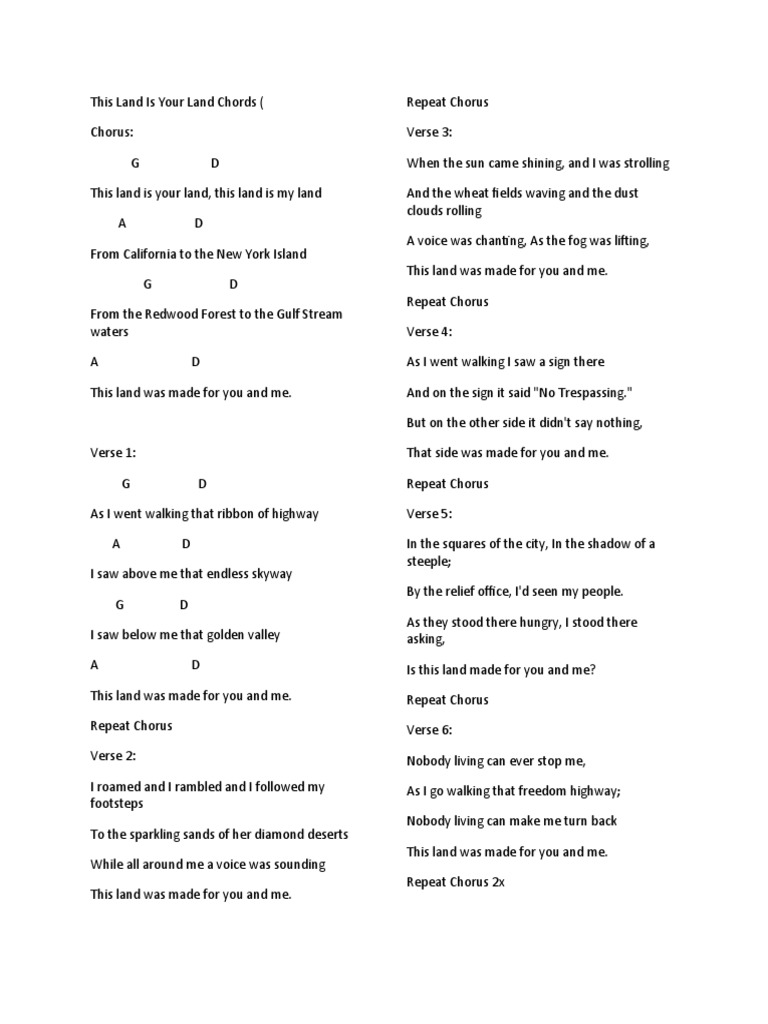 "This Land Is Your Land Chords" | PDF | Song Structure | Songs