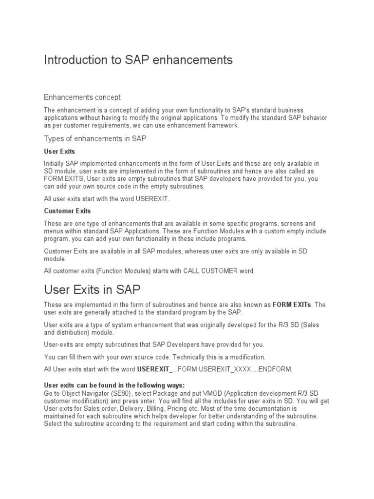 Introduction To SAP Enhancements | Download Free PDF | Subroutine | Menu (Computing)