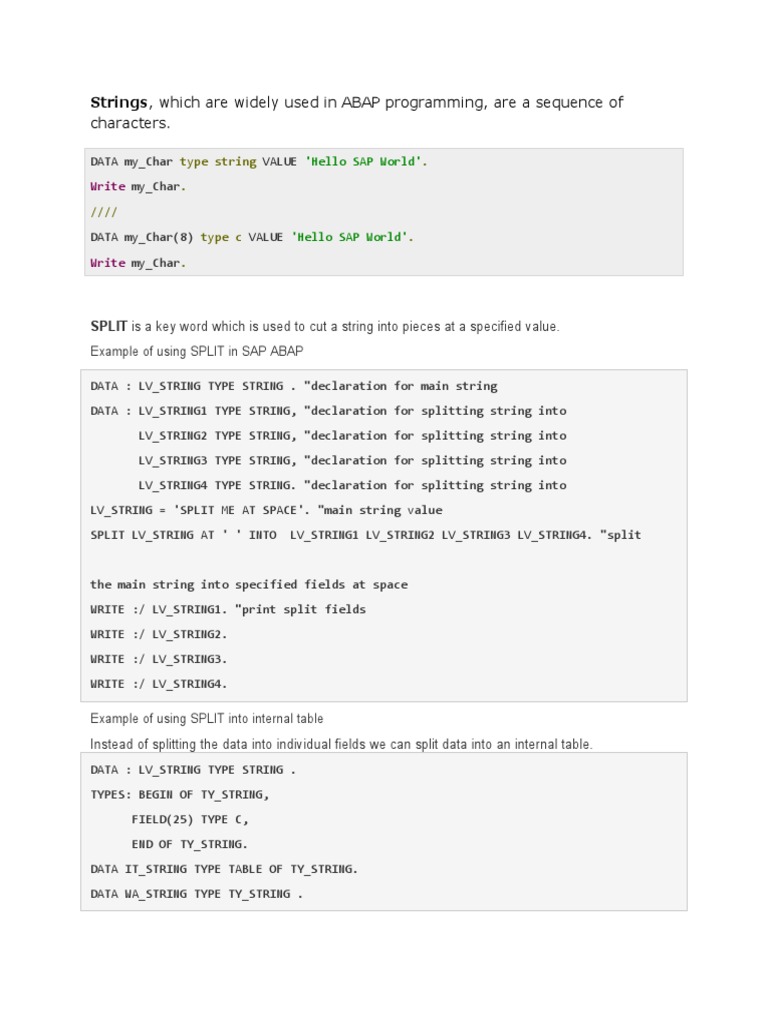 Characters Strings Which Are Widely Used In Abap Programming Are A Sequence Of Pdf