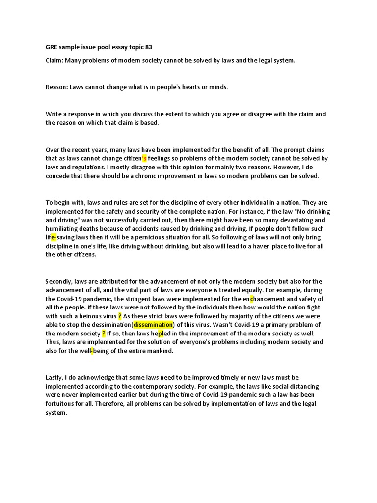 Issue-9-GRE Sample Issue Pool Essay Topic 83 | PDF | Reason | Applied ...