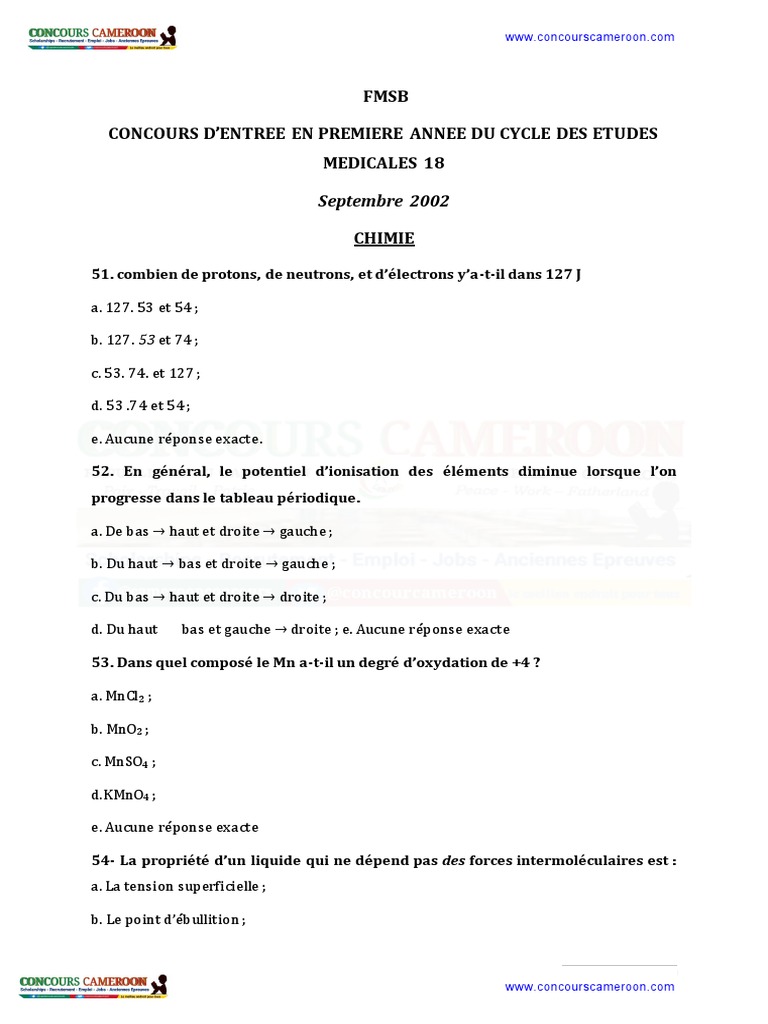 Sujet Physique FMSB 2002 | PDF | Pendule (physique) | Atomes