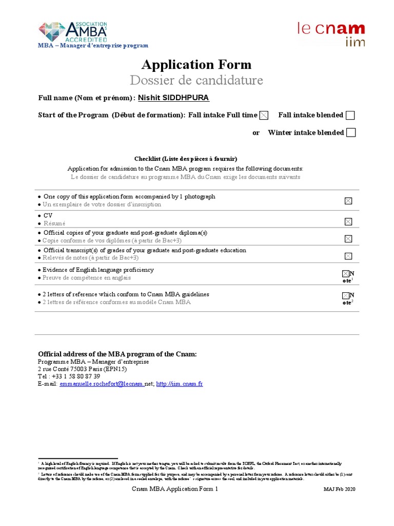 Dossier de Candidature: Application Form | PDF