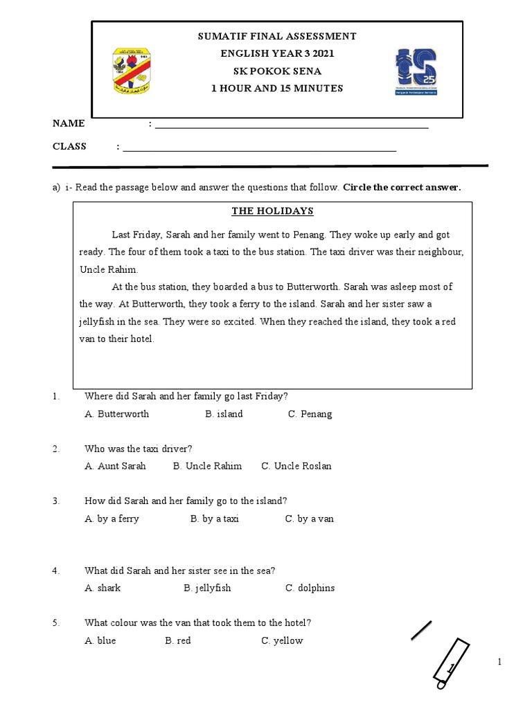 English Year 3 Final Q 2021 | PDF | Giraffe