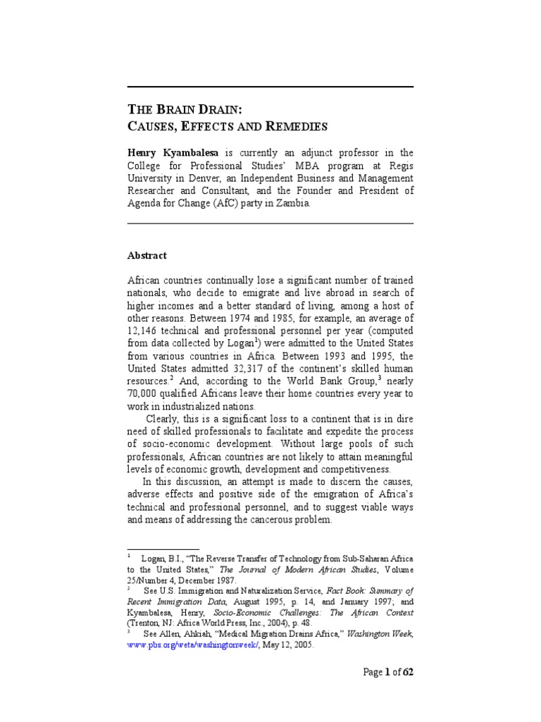 The Brain Drain Causes Effects and Remedies | PDF | Human Capital ...