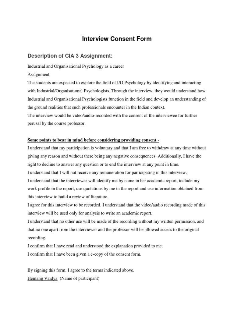 Signed Interview Consent Form | PDF