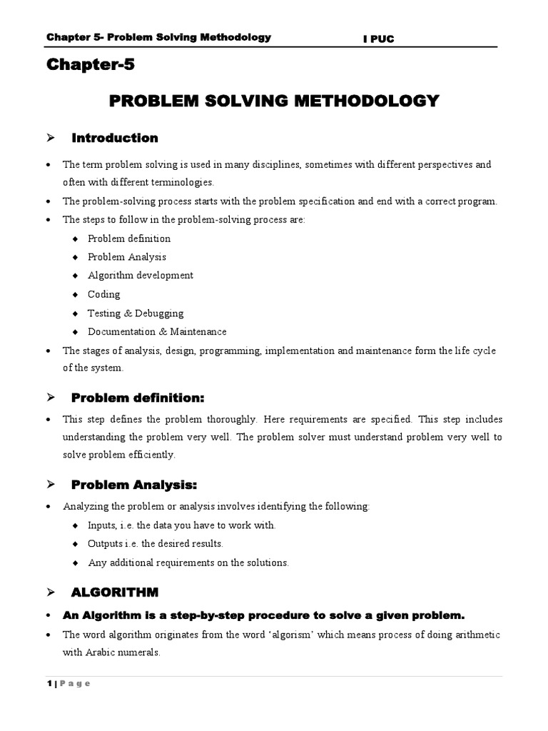 Chapter-5-Problem Solving Methodology-I-Puc | PDF | Algorithms | Top ...
