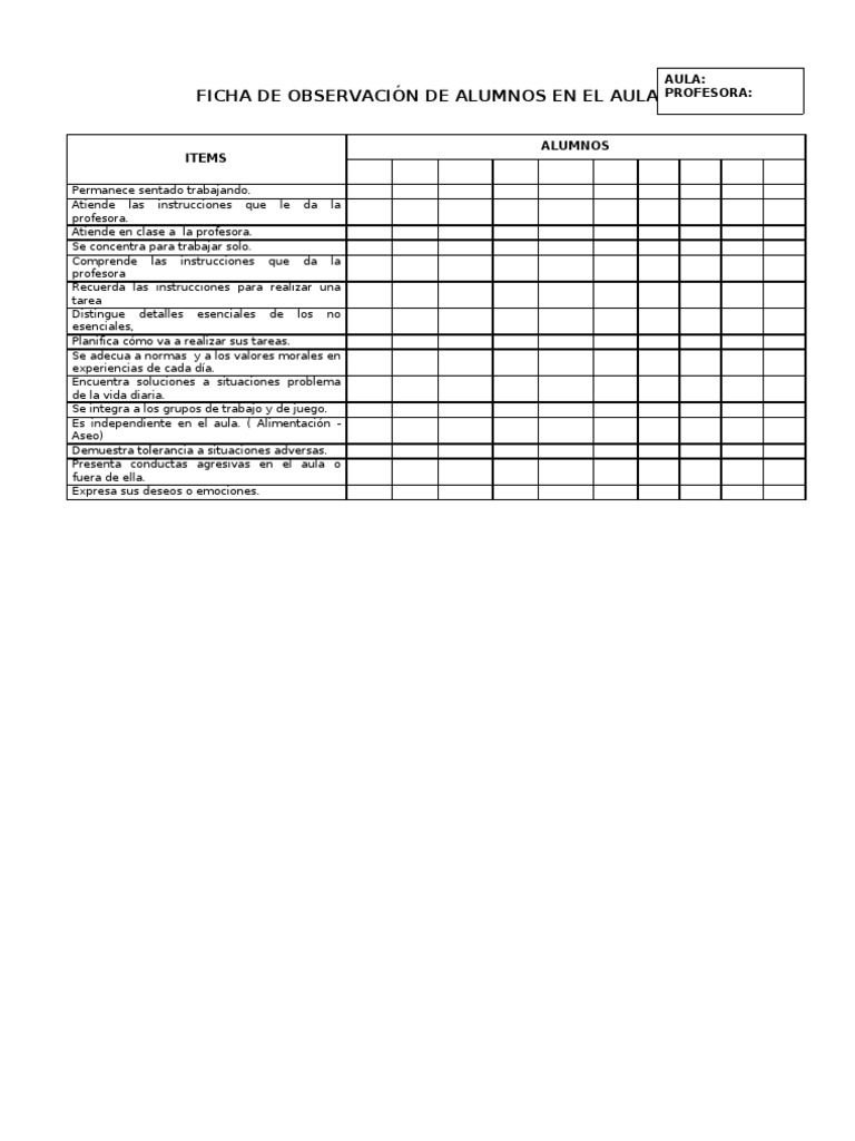 FICHA DE OBSERVACIÓN DE ALUMNOS EN EL AULA2