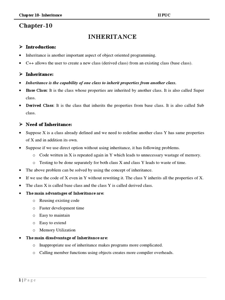 Chapter-10 Inheritance: Inheritance Is The Capability of One Class To Inherit Properties From ...