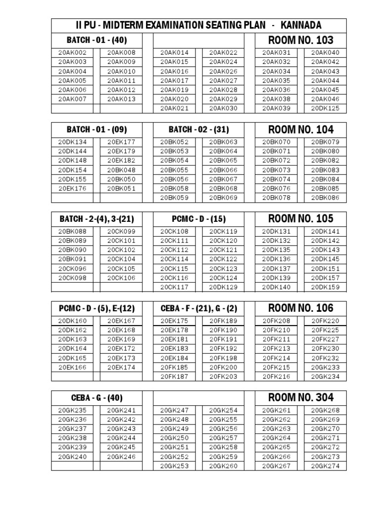 Exam Seating Plan for Students | PDF