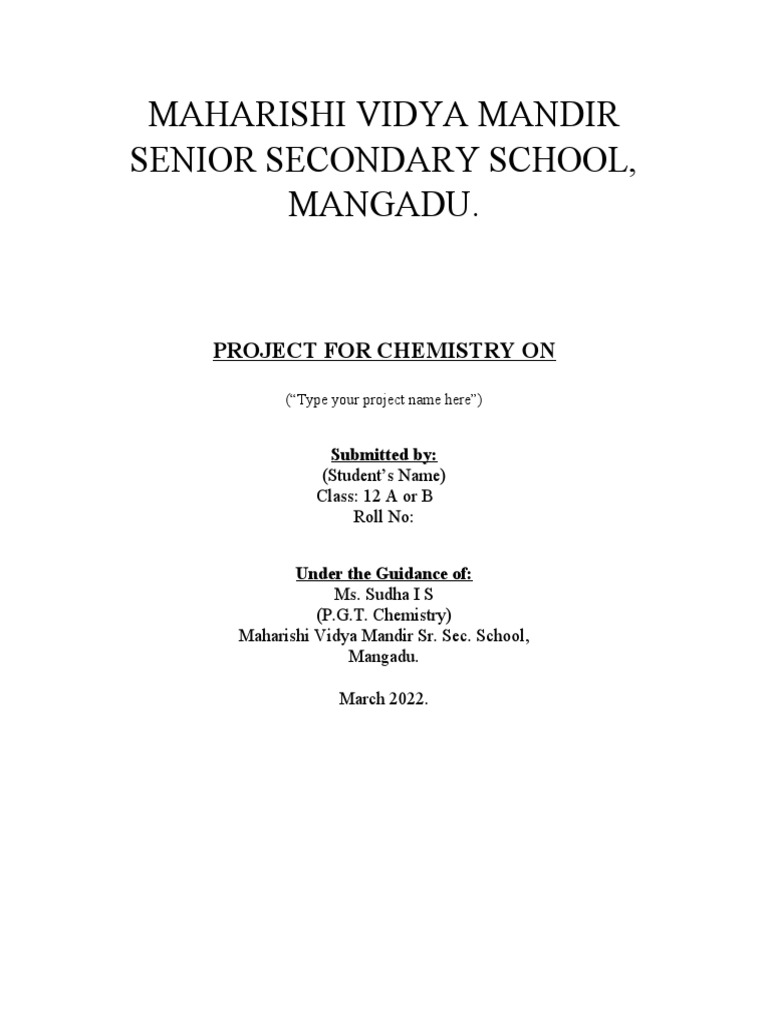 Maharishi Vidya Mandir Senior Secondary School, Mangadu.: Project For ...