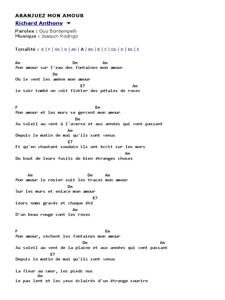 Partitions - Aranjuez Mon Amour - Richard Anthony (Accords Et Paroles ...