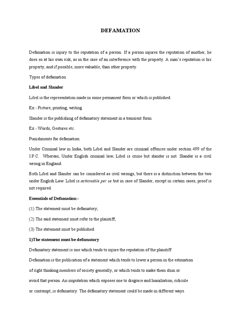 DEFAMATION Assignment | PDF | Defamation | Justice