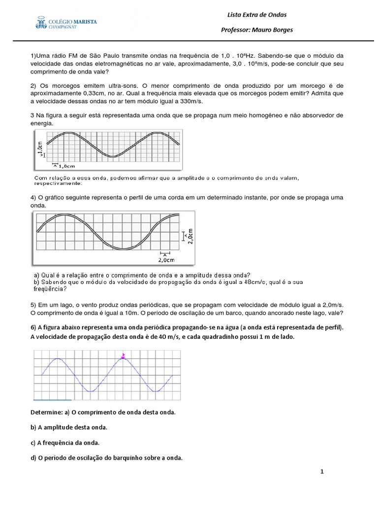 Lista de exercícios de Ondas | PDF | Ondas | Frequência Lista de exercícios de Ondas | PDF | Ondas | Frequência