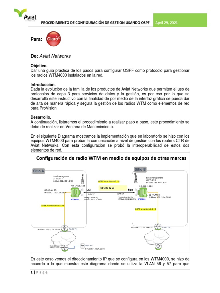 Aviat - Procedimiento para Configurar NMS Usando OSPF en WTM4000 | PDF | Enrutador (Computación ...