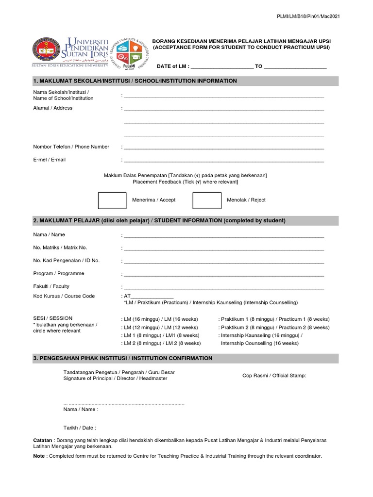 Borang Kesediaan LM (Dwi Bahasa) | PDF