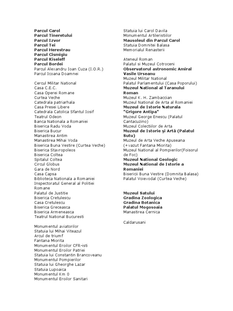 Obiective Turistice in Bucuresti | PDF