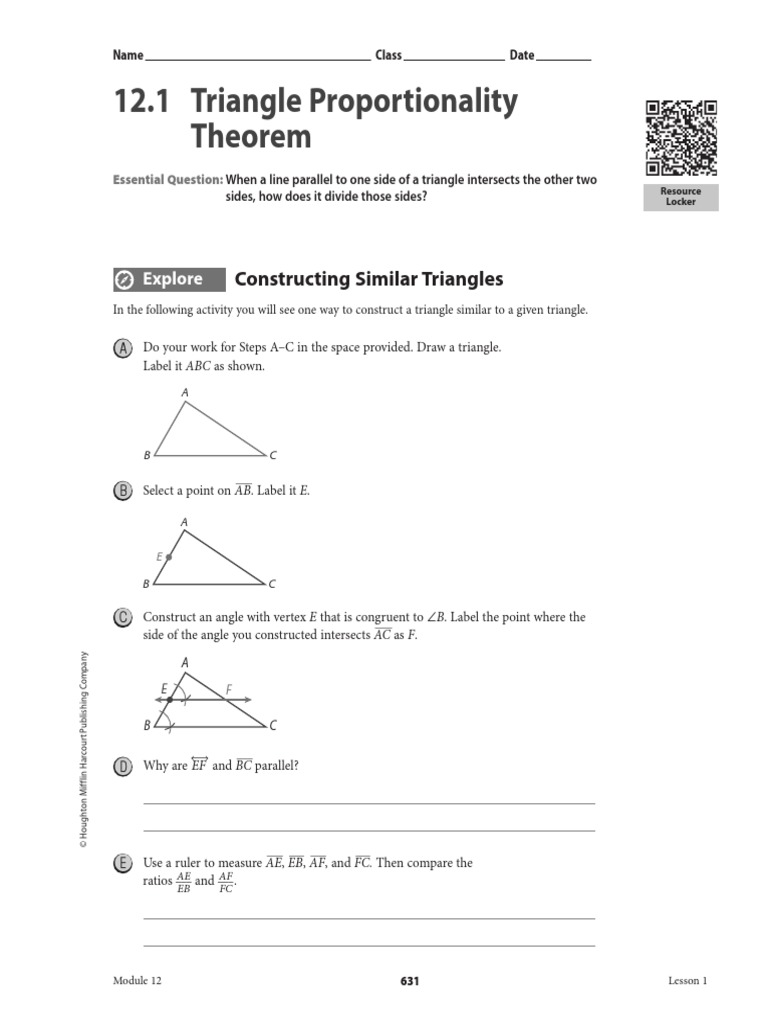 12.1 Triangle Proportionality Theorem: Constructing Similar Triangles ...