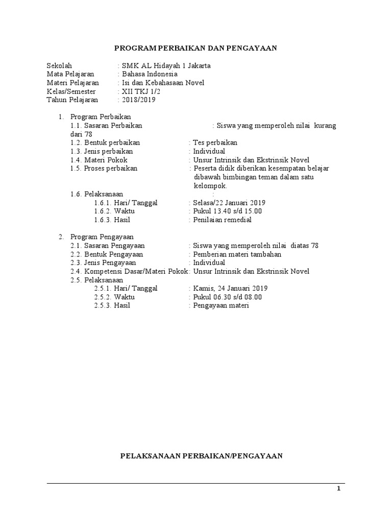 PROGRAM PERBAIKAN Dan PENGAYAAN RPP | PDF