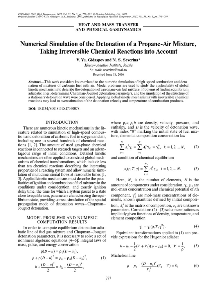 Detonation of A Propane-Air Mixture | PDF | Combustion | Chemical ...