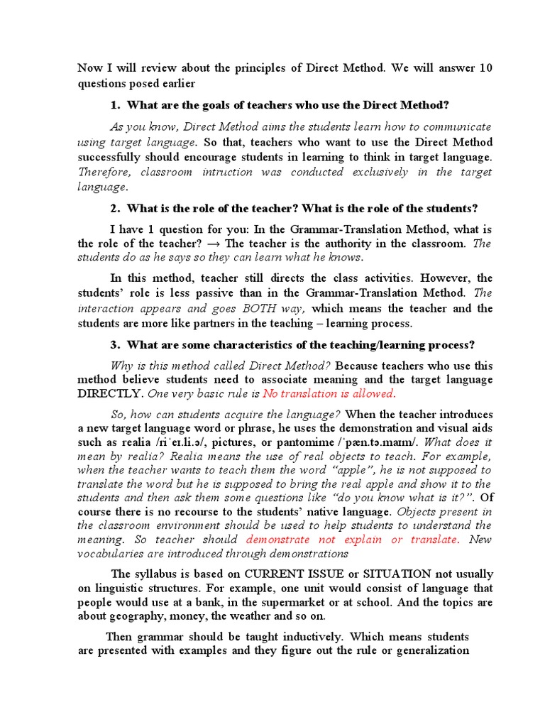 What Are The Goals of Teachers Who Use The Direct Method? | PDF | Second Language | Teachers