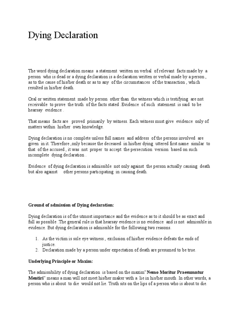 Dying Declaration | PDF | Hearsay | Hearsay In United States Law
